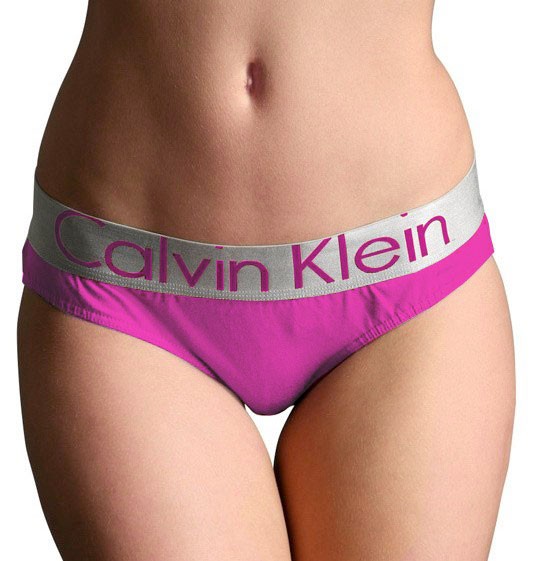 Женские трусы (плавки) Calvin Klein розовые с серебряной резинкой Steel ...